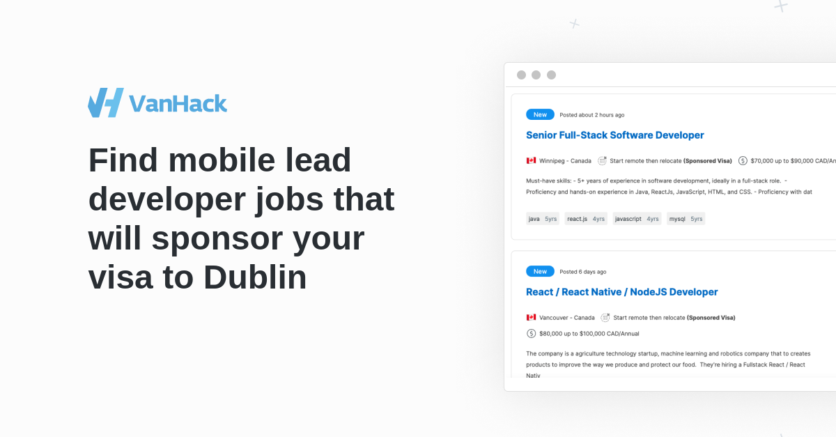 Mobile lead developer jobs in Dublin - VanHack